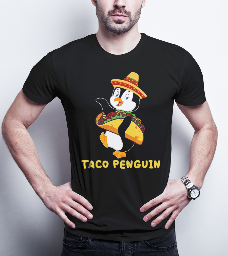 Taco Penguin Wearing Sombrero Celebrating Cinco De Mayo Fiesta T-Shirt