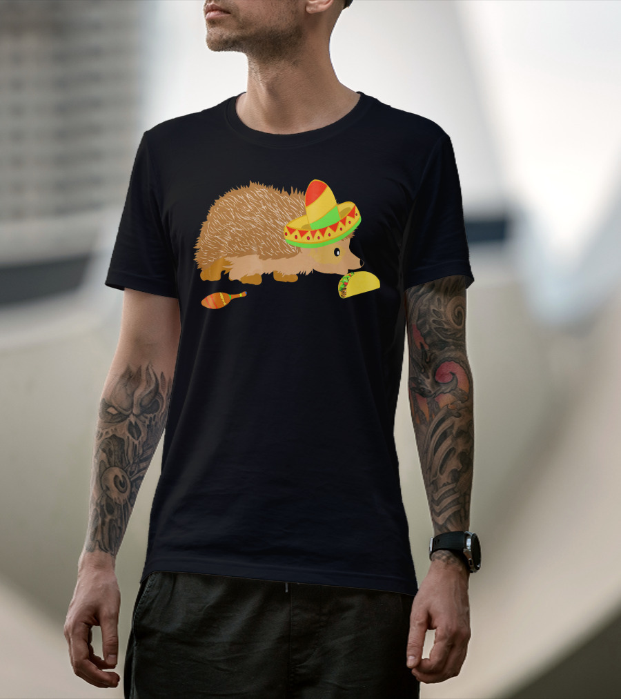 Hedgehog Wearing Sombrero With Maracas And Tacos T-Shirt