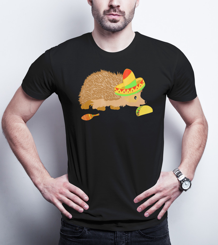 Hedgehog Wearing Sombrero With Maracas And Tacos T-Shirt
