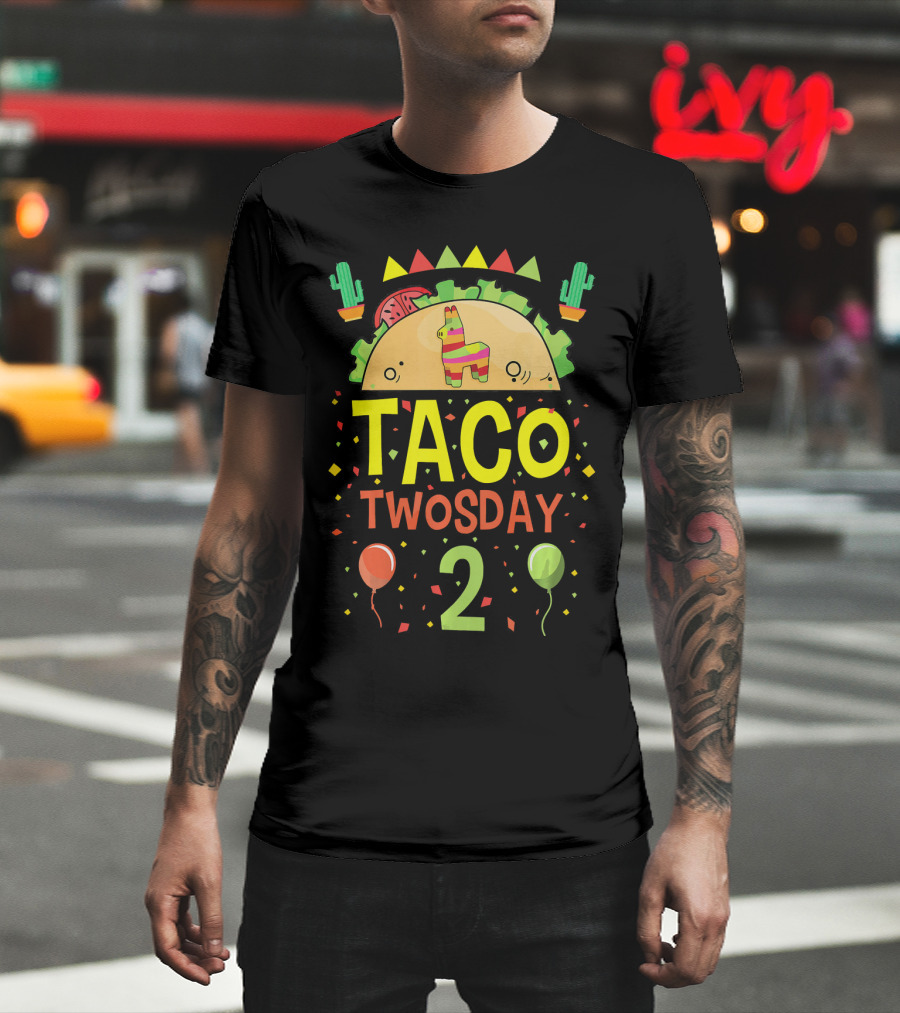 Taco Twosday 2 Two Year Old Boy Girl Cactus Balloon Party T-Shirt