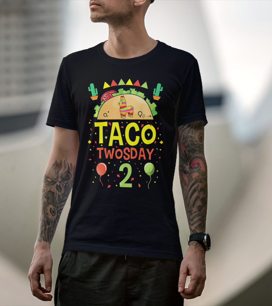 Taco Twosday 2 Two Year Old Boy Girl Cactus Balloon Party T-Shirt