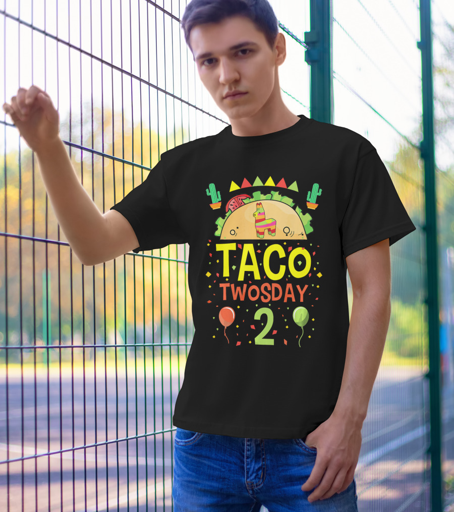 Taco Twosday 2 Two Year Old Boy Girl Cactus Balloon Party T-Shirt