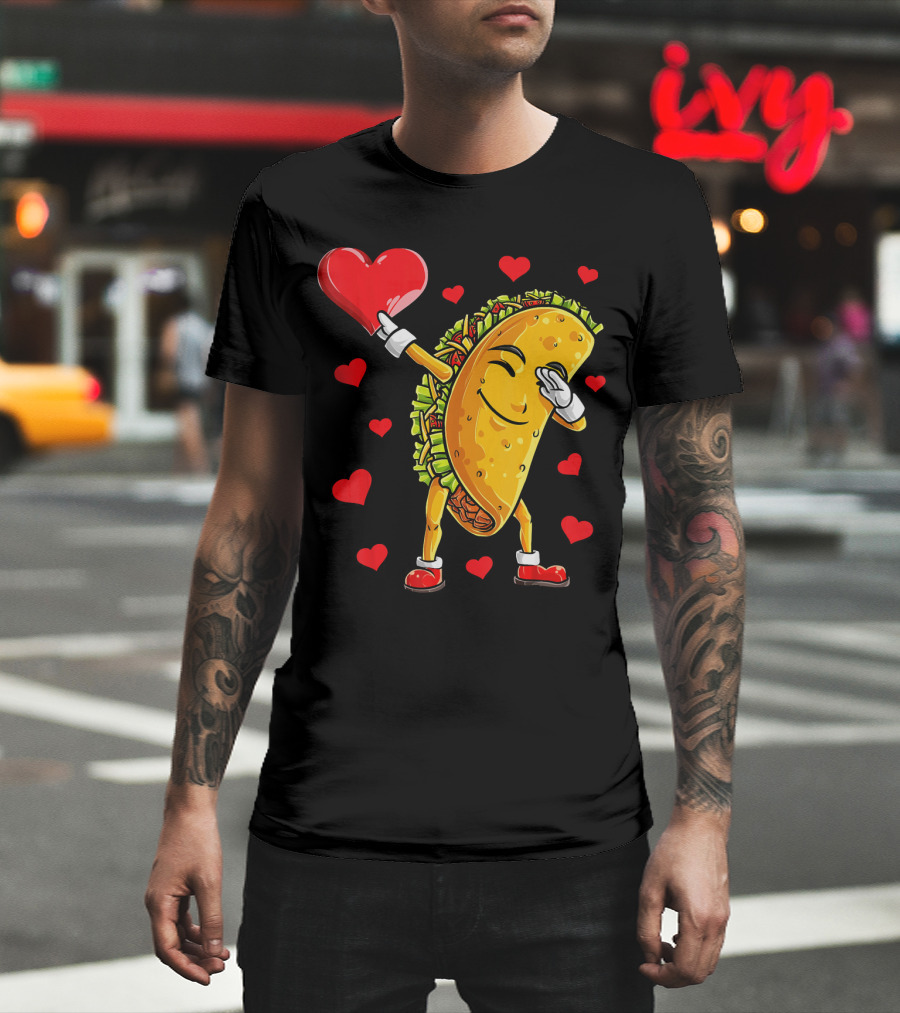 Dabbing Taco With Heart Valentines T-Shirt