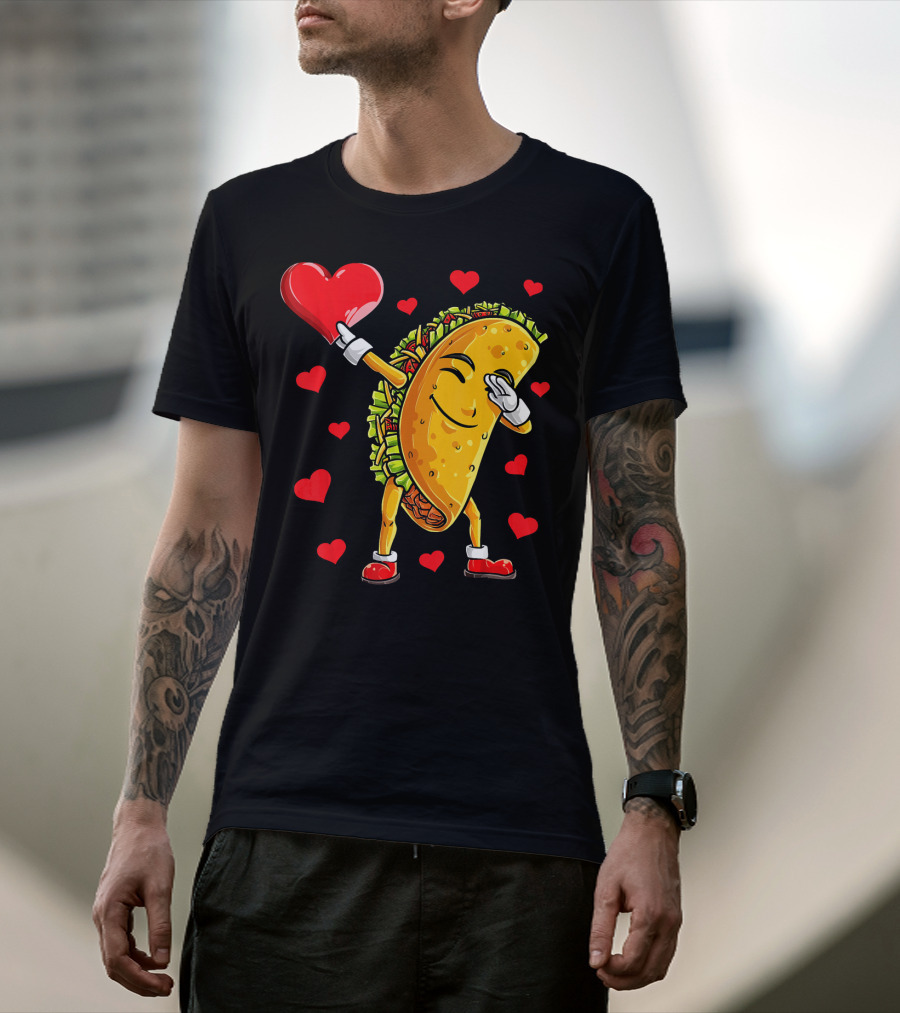 Dabbing Taco With Heart Valentines T-Shirt
