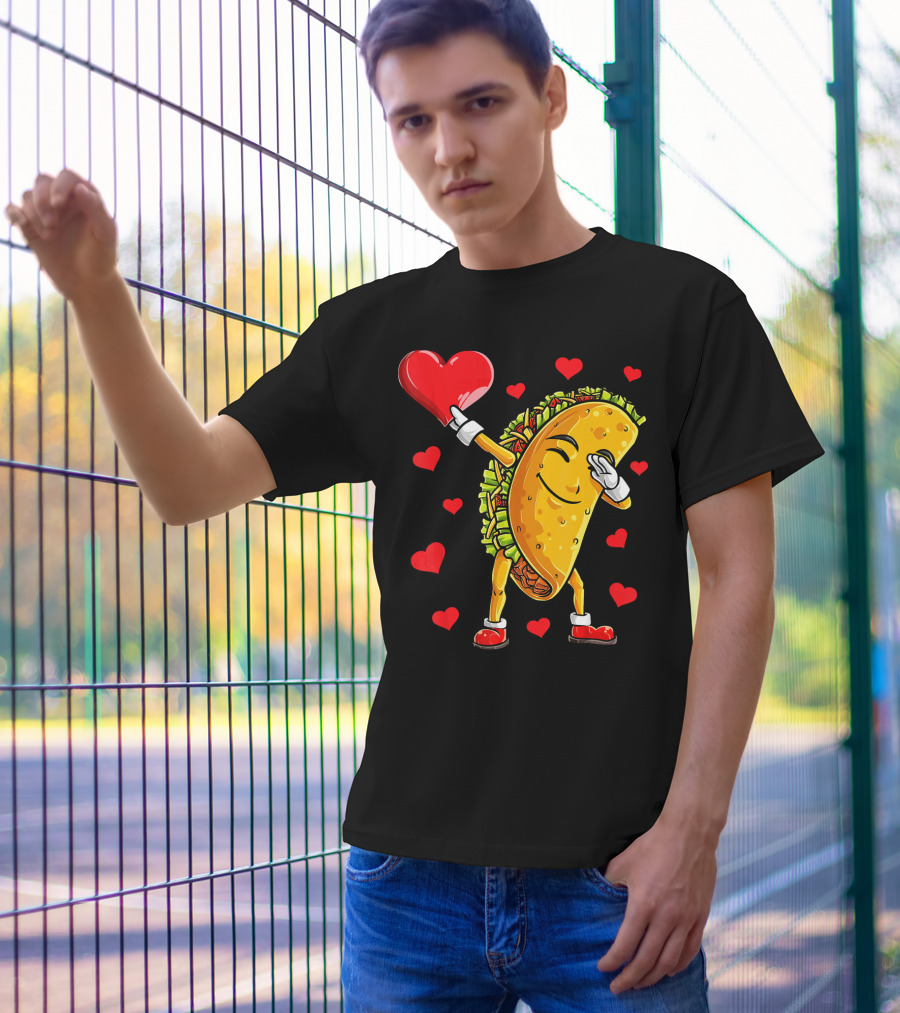 Dabbing Taco With Heart Valentines T-Shirt