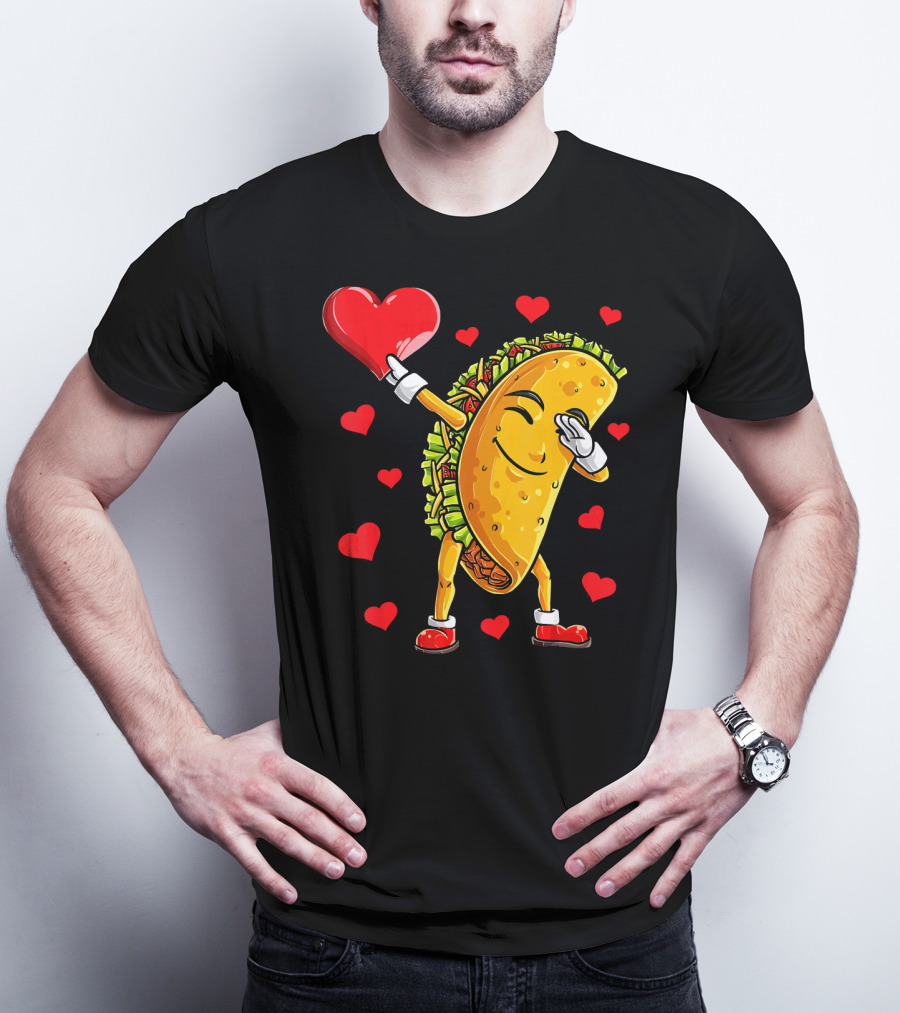 Dabbing Taco With Heart Valentines T-Shirt