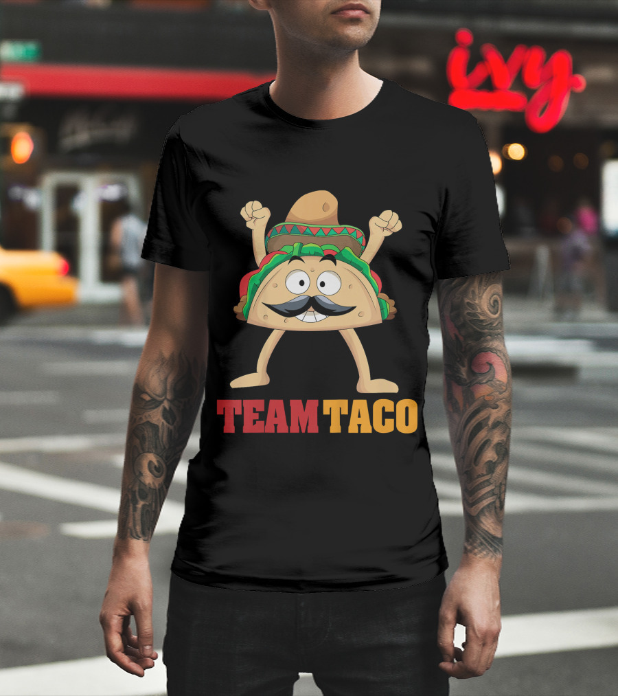 Team Taco Cartoon Mustache Sombrero Enthusiastic T-Shirt