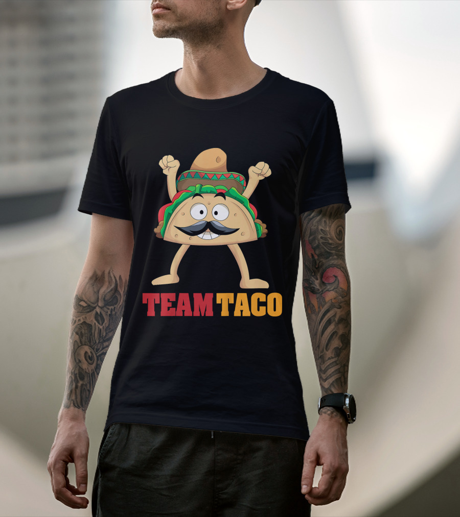 Team Taco Cartoon Mustache Sombrero Enthusiastic T-Shirt