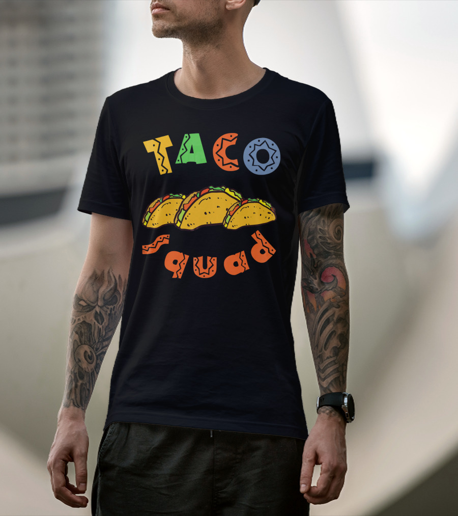 Taco Squad Colorful Lettering With Three Tacos T-Shirt