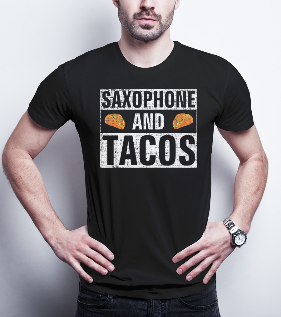 Saxophone And Tacos Vintage Style With Taco Icons T-Shirt