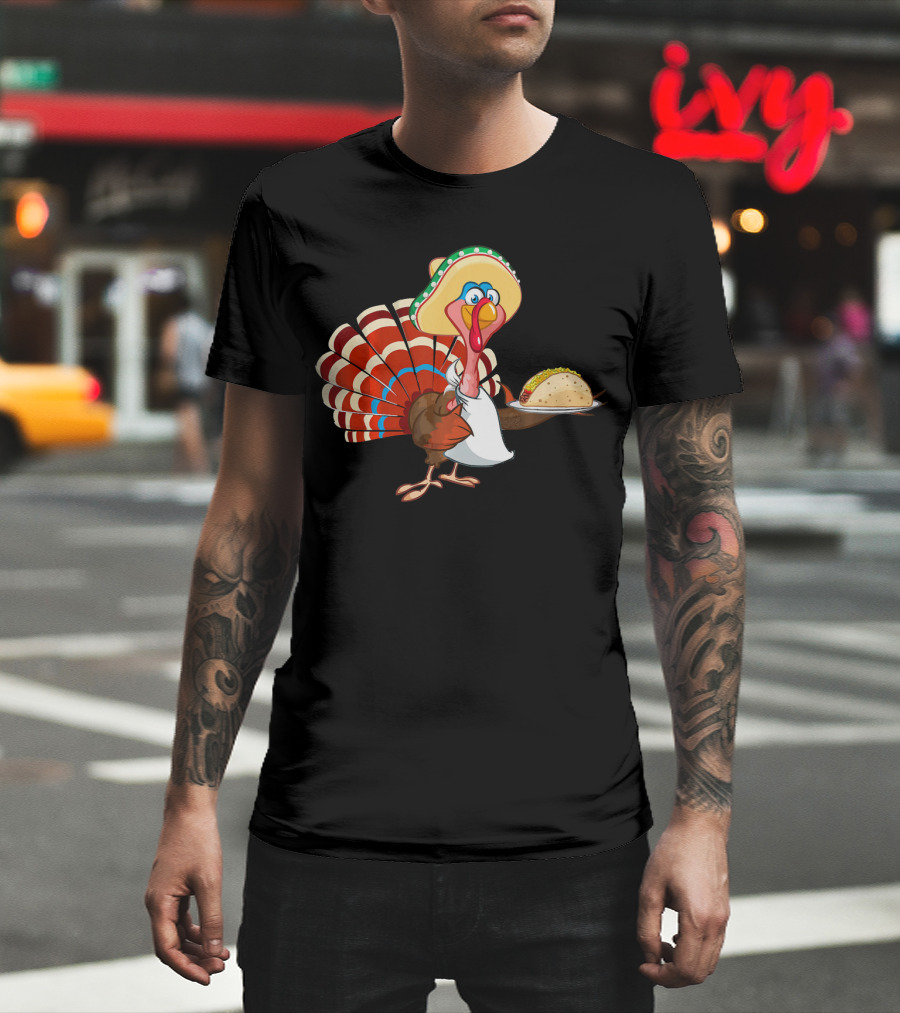 Funny Mexican Turkey Serving Tacos With Sombrero T-Shirt