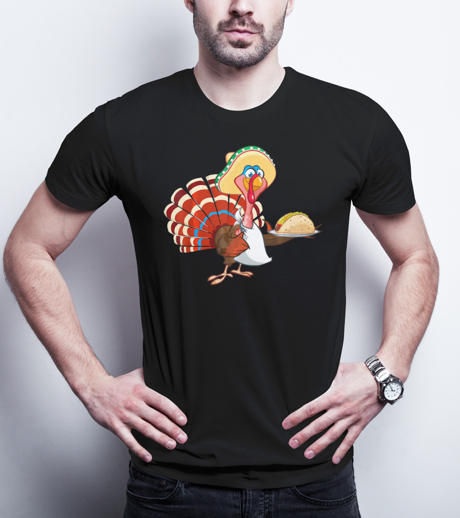 Funny Mexican Turkey Serving Tacos With Sombrero T-Shirt