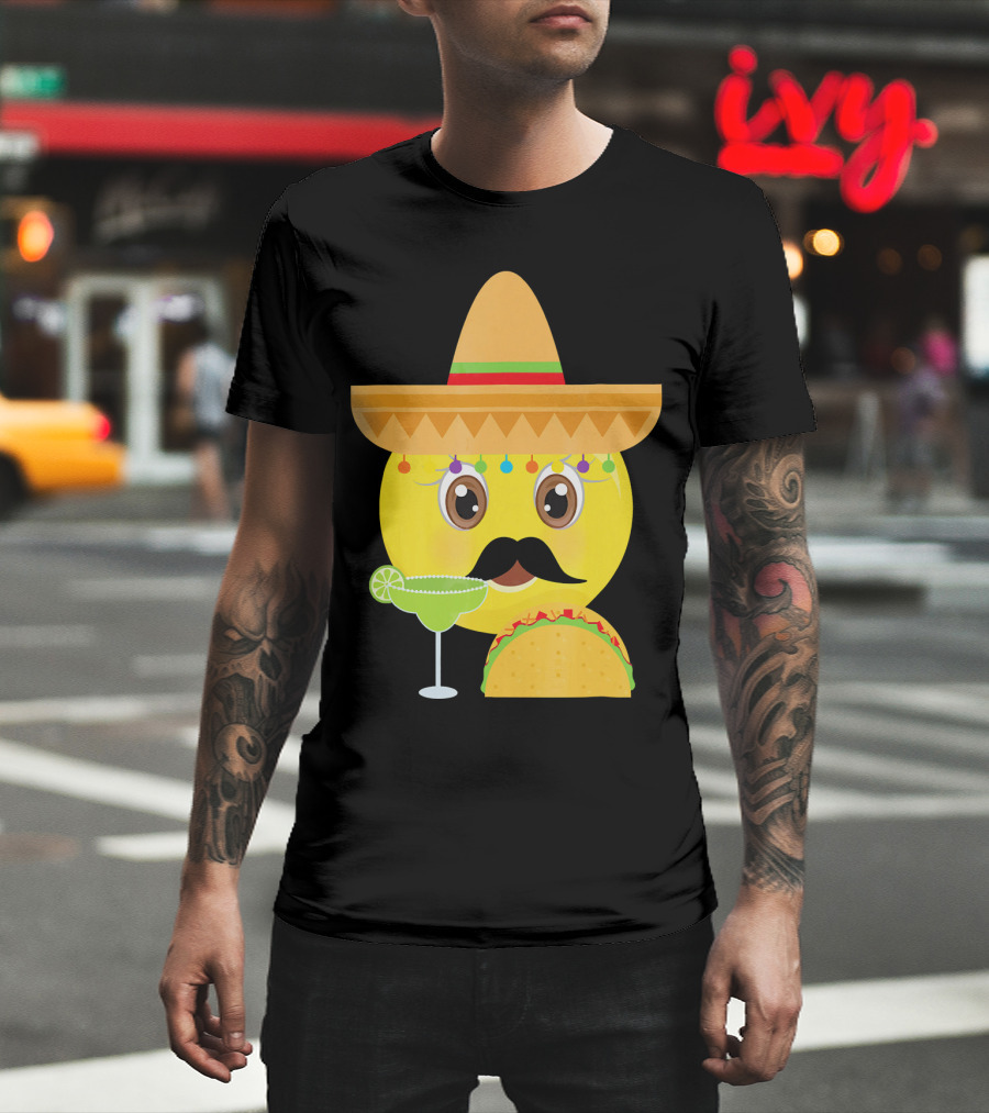 Funny Mexican Emoticon Sombrero Mustache Margarita Taco T-Shirt