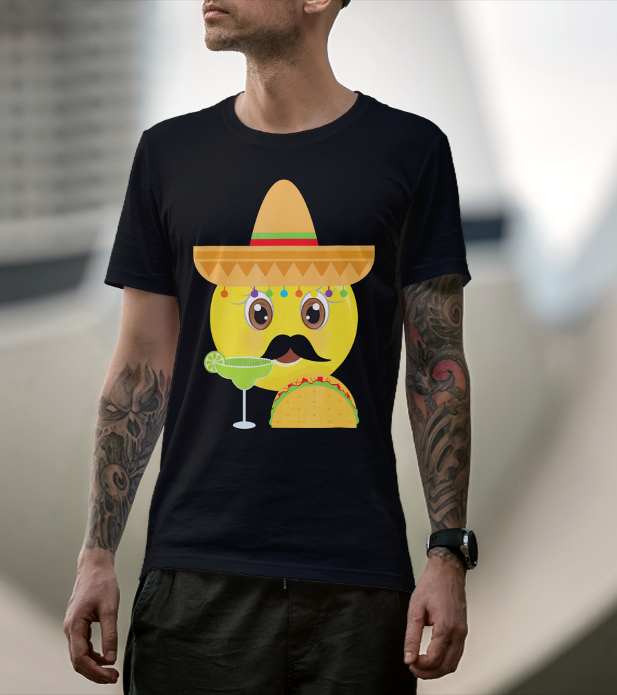 Funny Mexican Emoticon Sombrero Mustache Margarita Taco T-Shirt