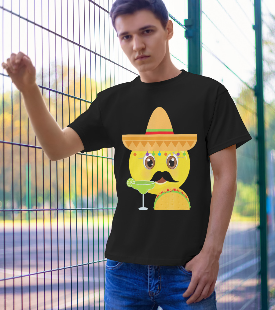 Funny Mexican Emoticon Sombrero Mustache Margarita Taco T-Shirt