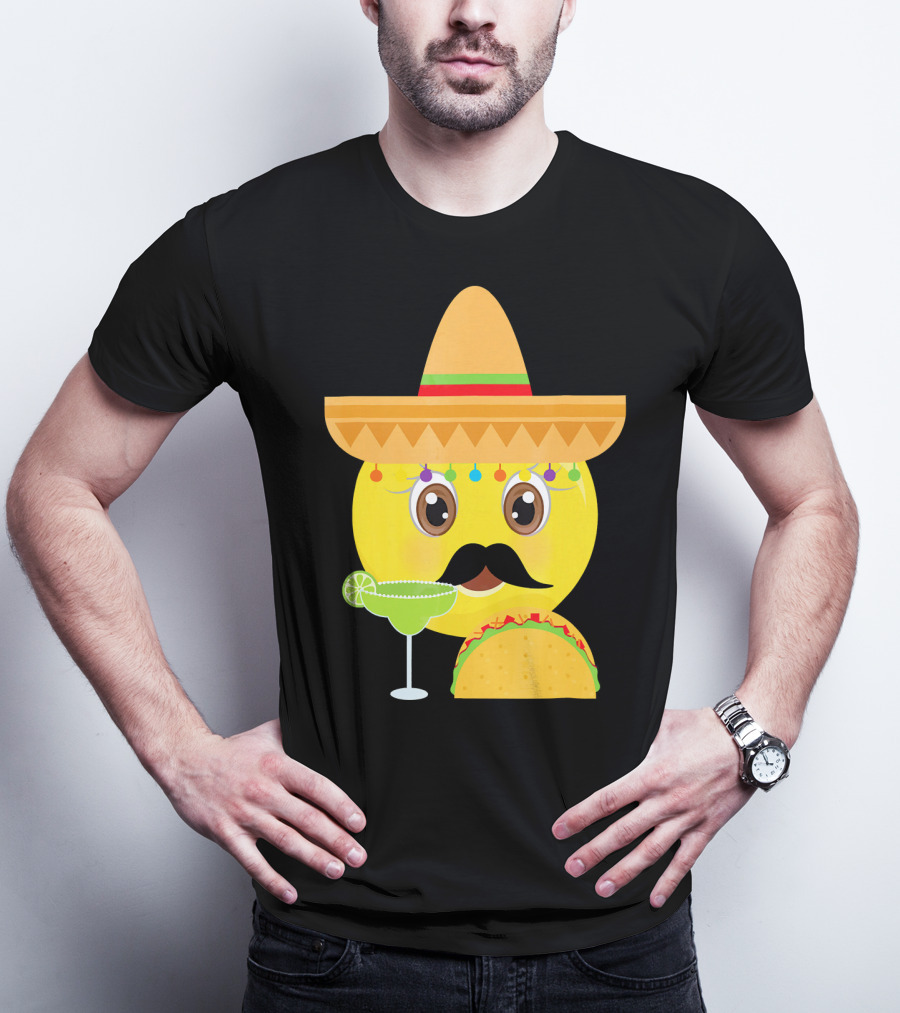 Funny Mexican Emoticon Sombrero Mustache Margarita Taco T-Shirt