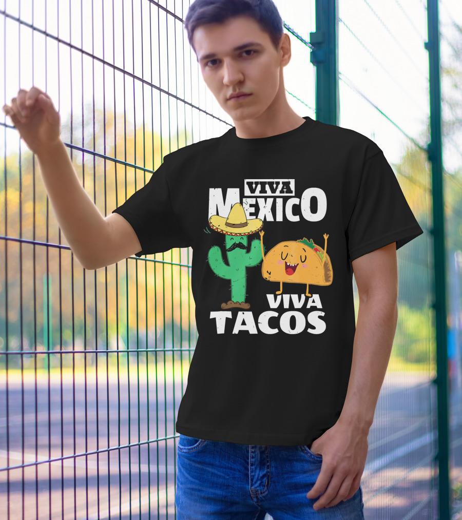 Viva Mexico Viva Tacos Cactus Sombrero T-Shirt