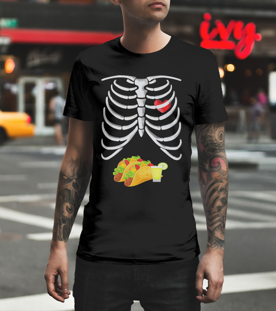 Tacos And Tequila Skeleton X Ray Pregnant With Heart T-Shirt