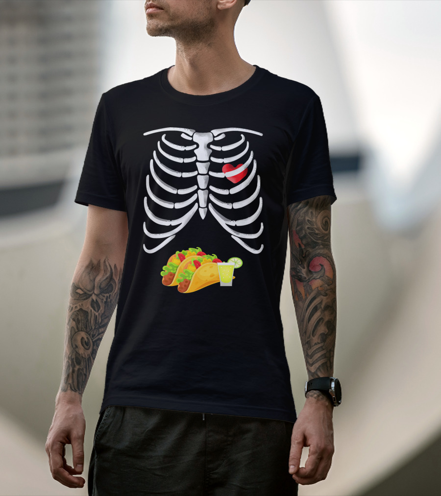 Tacos And Tequila Skeleton X Ray Pregnant With Heart T-Shirt