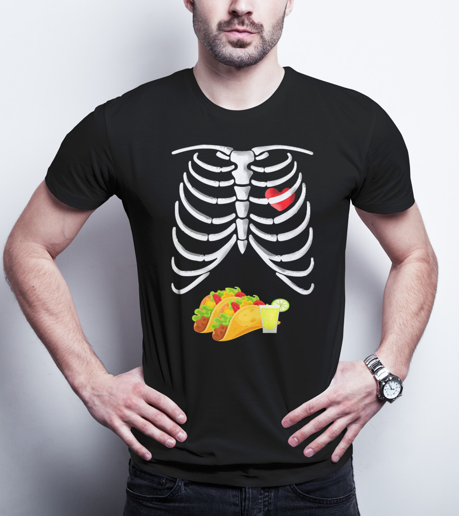 Tacos And Tequila Skeleton X Ray Pregnant With Heart T-Shirt