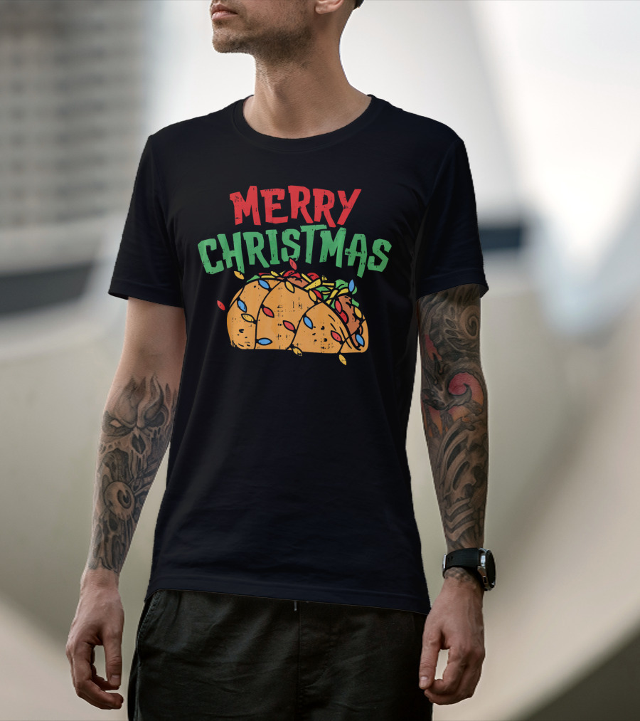Merry Christmas Taco Mexican Lover Festive Lights T-Shirt