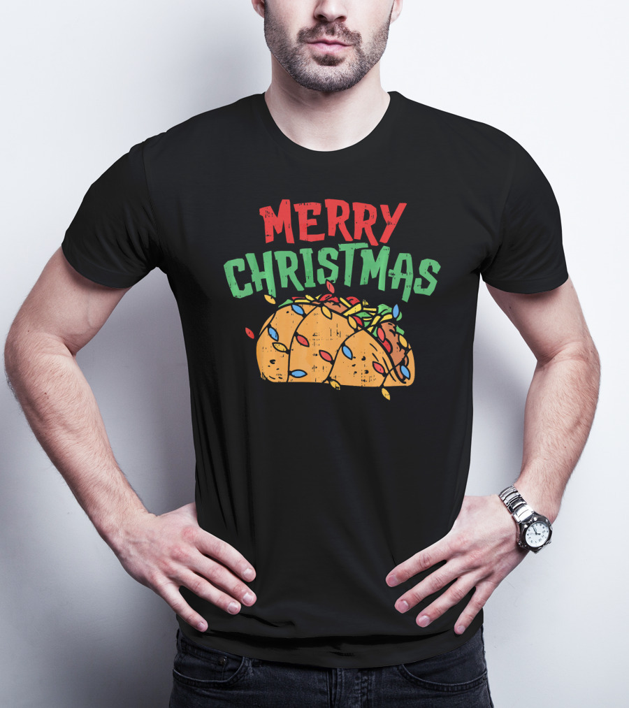 Merry Christmas Taco Mexican Lover Festive Lights T-Shirt
