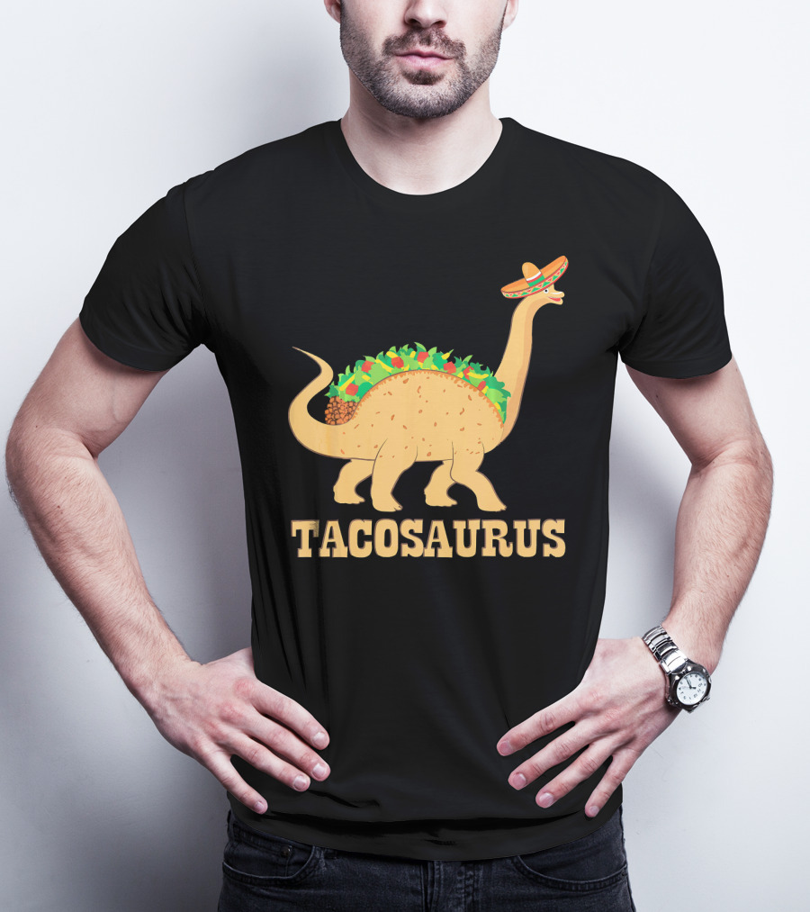 Tacosaurus Sombrero Wearing Dinosaur With Mexican Food Elements T-Shirt