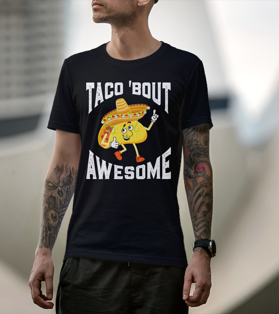 TACO 'Bout Awesome Mexican Taco Lover Sombrero Cartoon T-Shirt