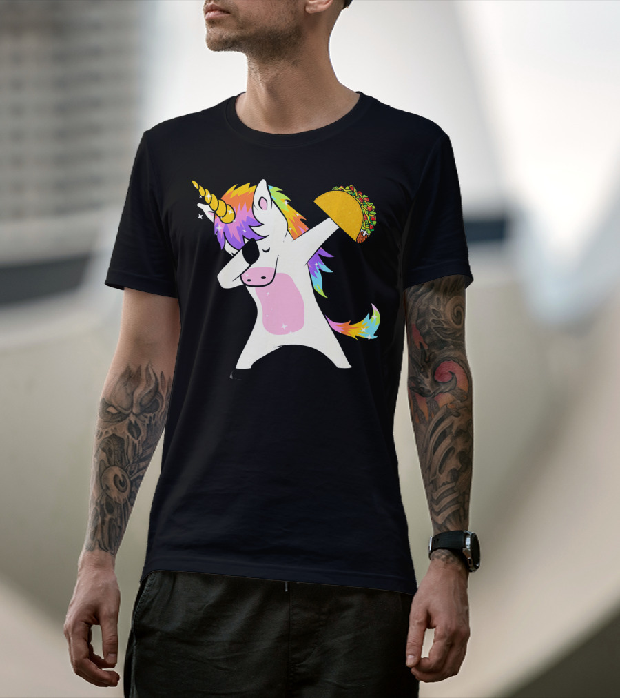 Dabbing Rainbow Unicorn Holding Taco Funny Cinco T-Shirt