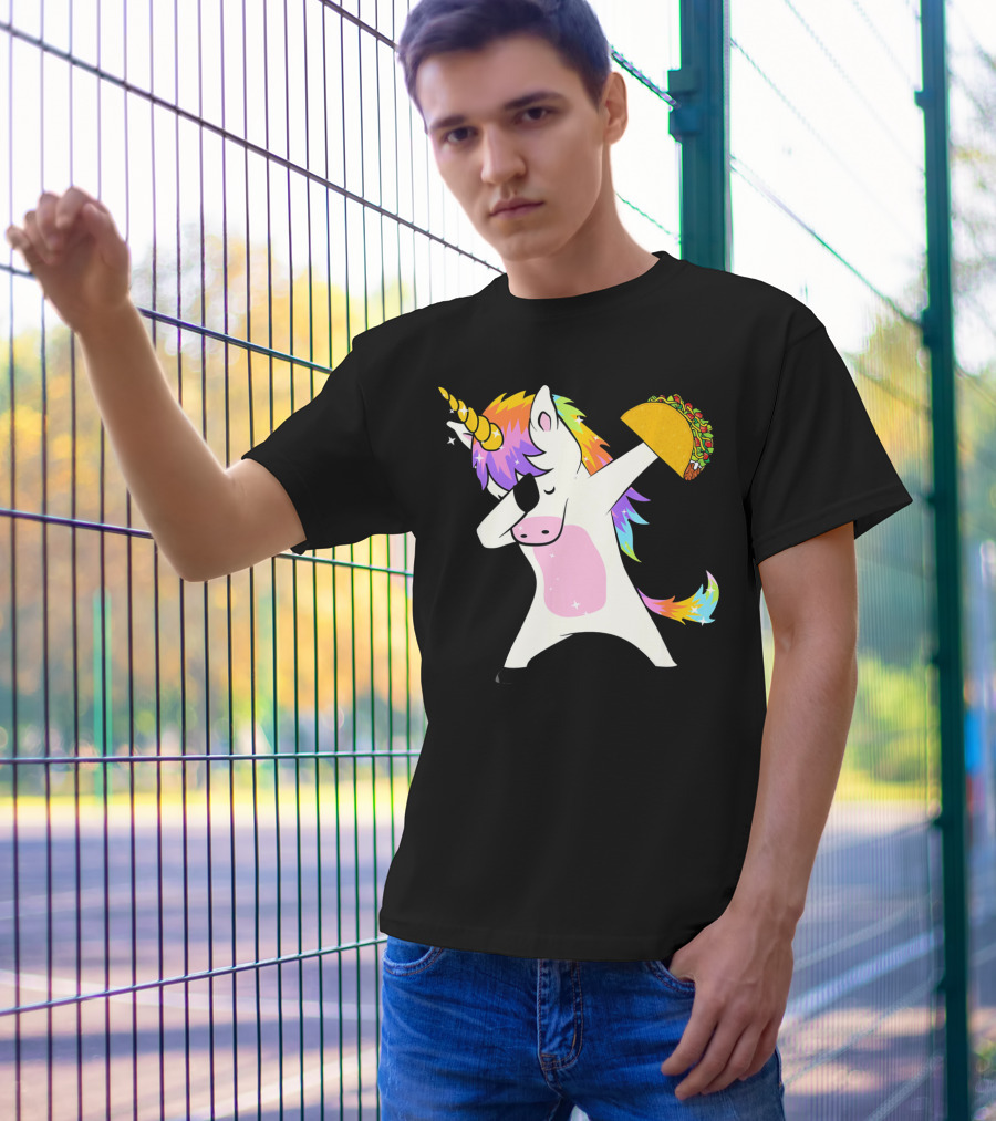 Dabbing Rainbow Unicorn Holding Taco Funny Cinco T-Shirt