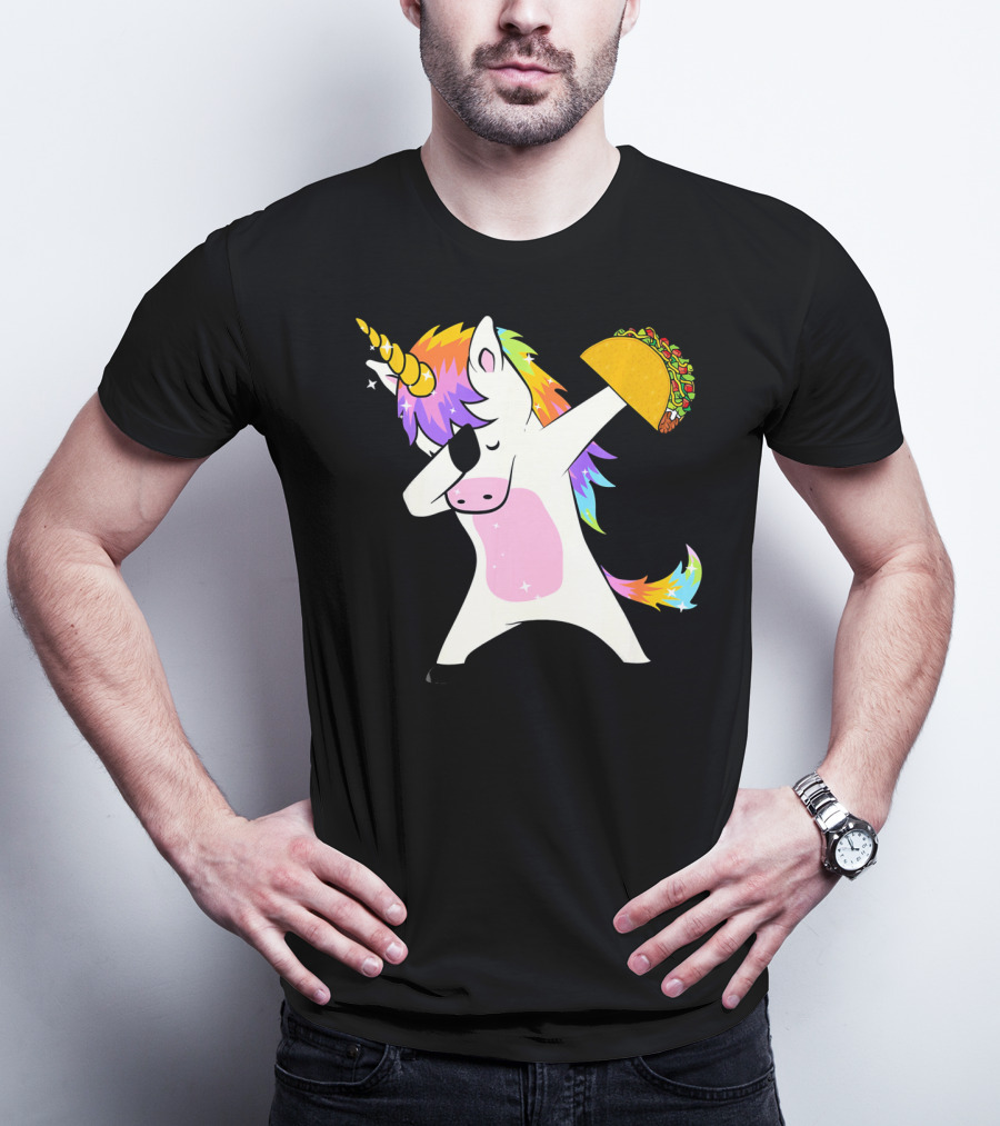 Dabbing Rainbow Unicorn Holding Taco Funny Cinco T-Shirt
