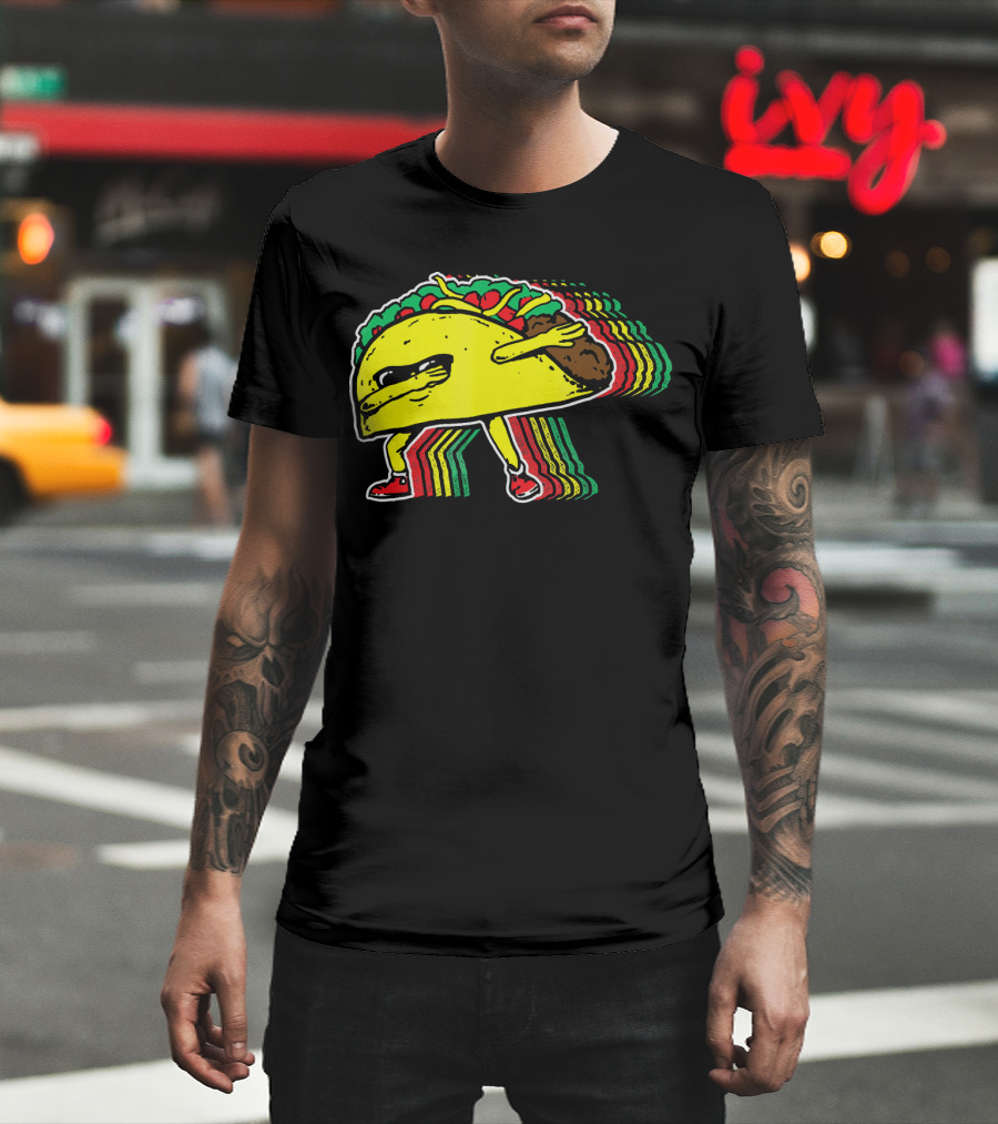 Dabbing Taco With Retro Multicolor Vibe T-Shirt