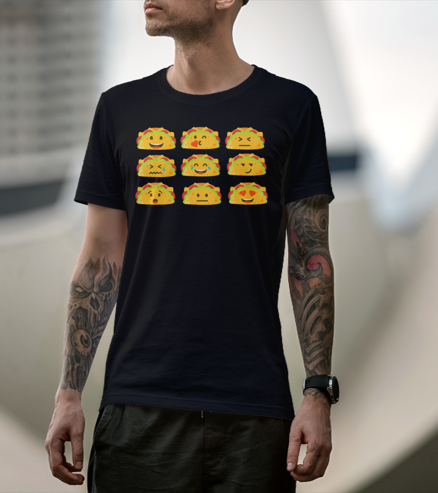 Taco Emoji Faces Mexican Food Lover Humor T-Shirt