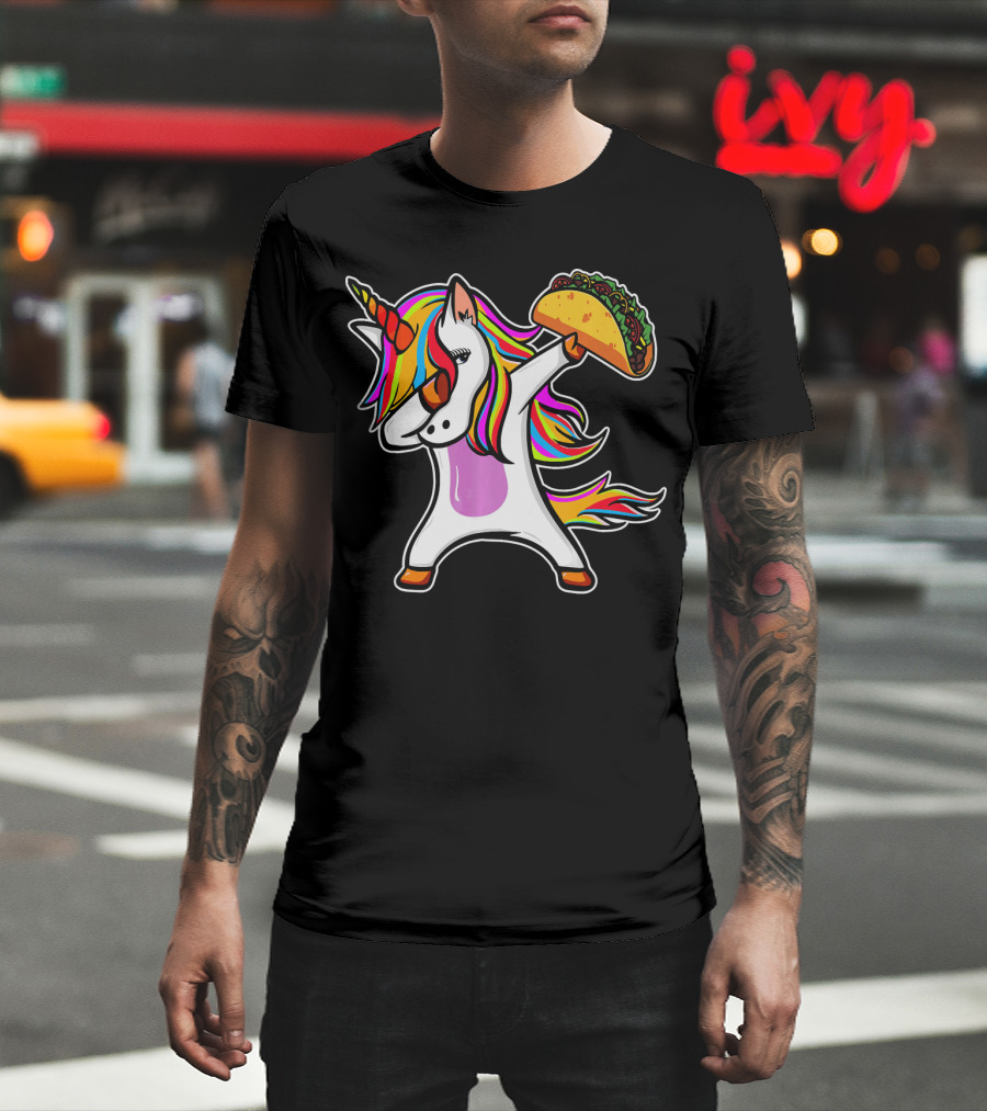 Dabbing Rainbow Unicorn With Taco Love T-Shirt