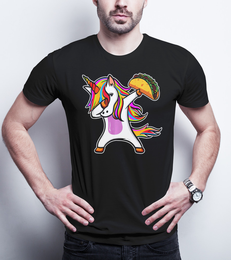 Dabbing Rainbow Unicorn With Taco Love T-Shirt