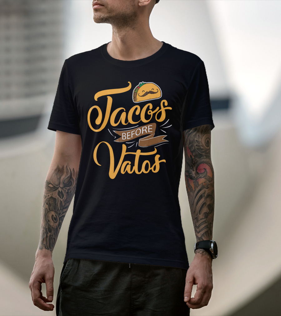 Tacos Before Vatos Funny Spanish Taco With Mustache T-Shirt