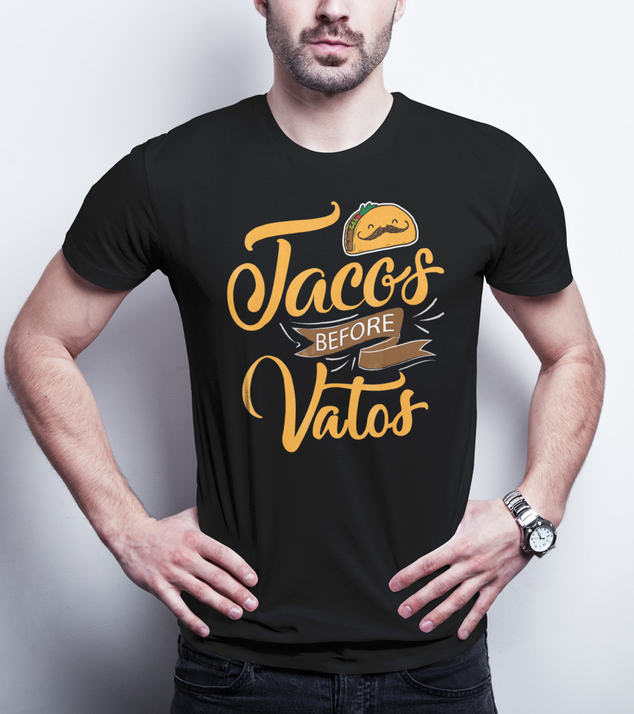 Tacos Before Vatos Funny Spanish Taco With Mustache T-Shirt