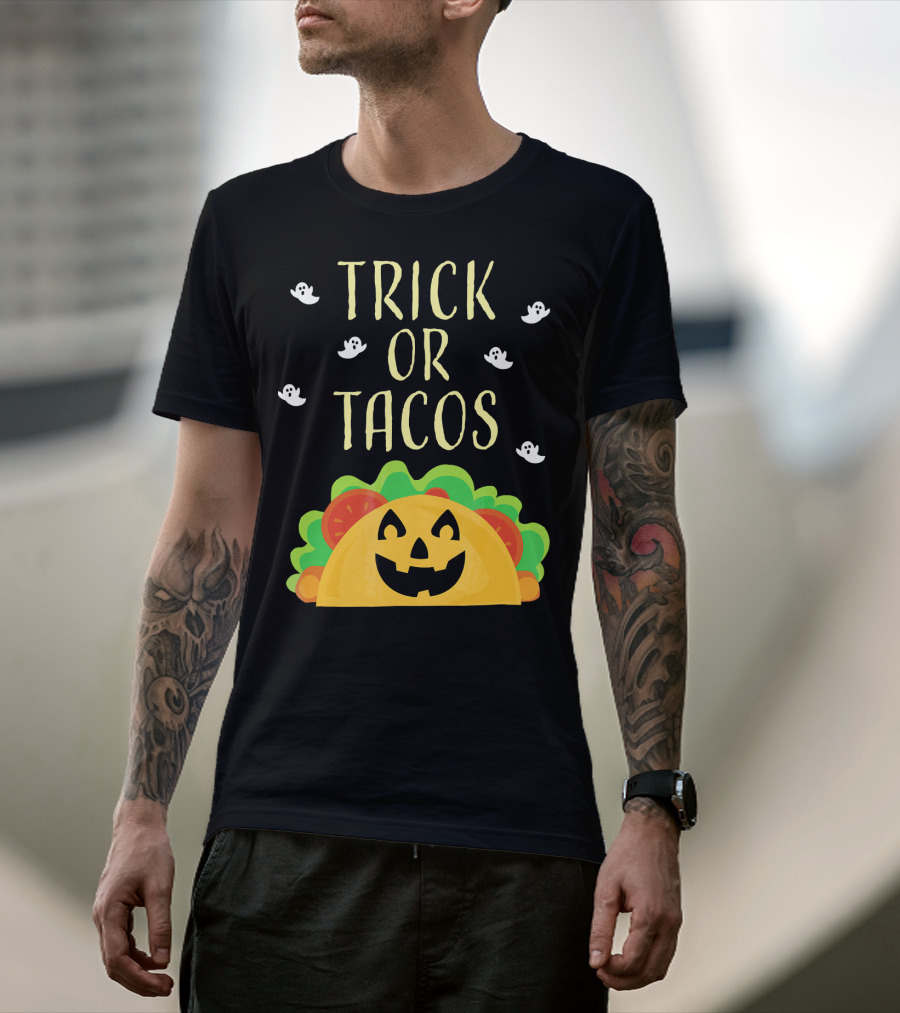 Trick Or Tacos Halloween Ghosts With Smiling Taco T-Shirt