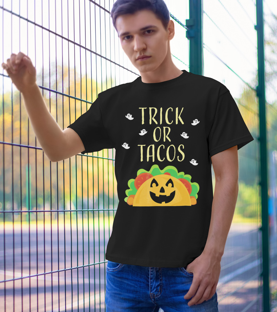 Trick Or Tacos Halloween Ghosts With Smiling Taco T-Shirt