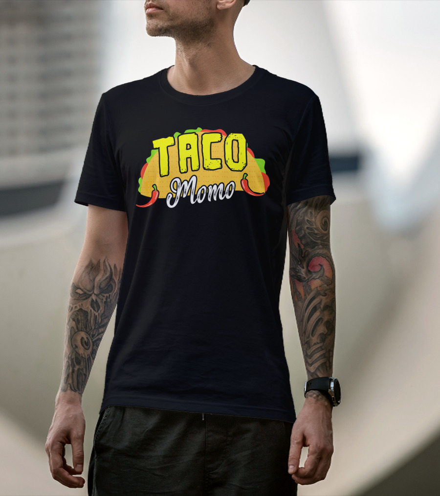 Taco Momo Grandma Mexican Food Fiesta Colorful Taco And Chili Peppers T-Shirt