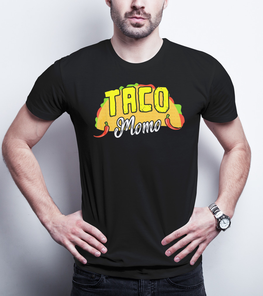 Taco Momo Grandma Mexican Food Fiesta Colorful Taco And Chili Peppers T-Shirt