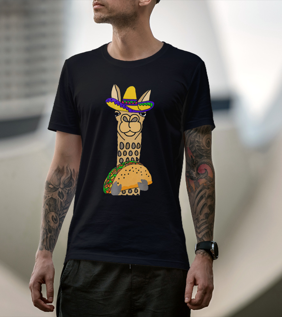 Smilealottees Funny Llama Taco Sombrero T-Shirt
