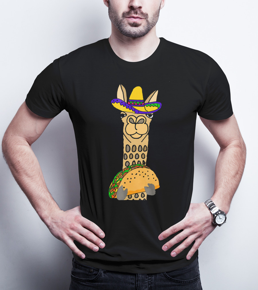 Smilealottees Funny Llama Taco Sombrero T-Shirt