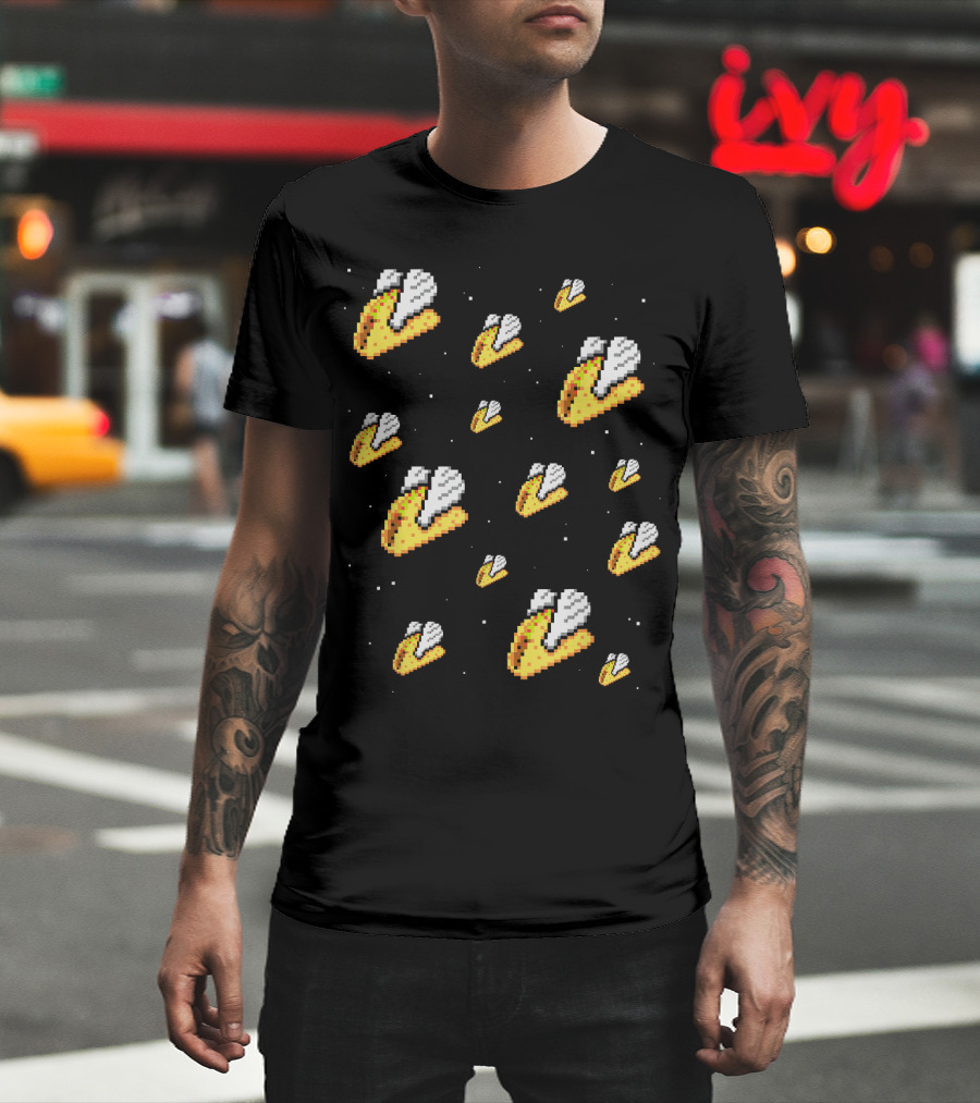 Shirt.Woot Flying Tacos Pixelated Space Adventure T-Shirt