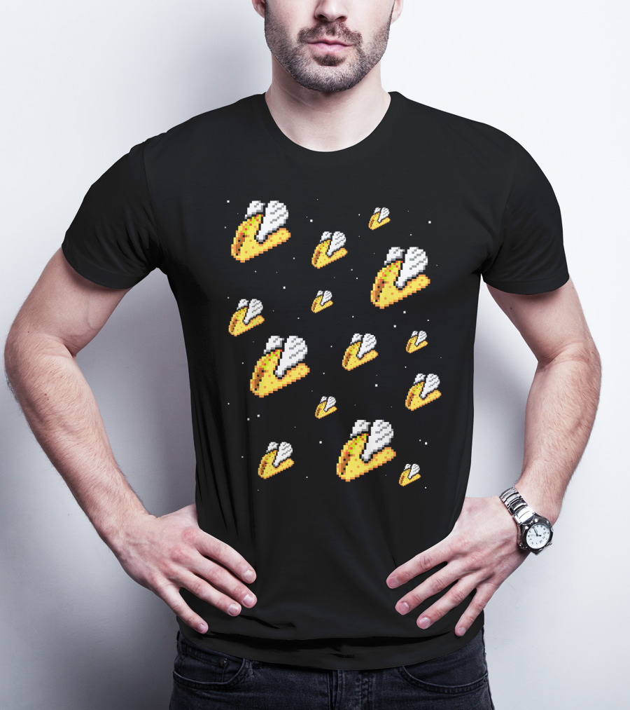 Shirt.Woot Flying Tacos Pixelated Space Adventure T-Shirt