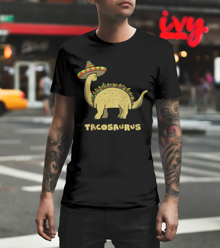 Kids Funny Tacosaurus Dinosaur With Sombrero Hat T-Shirt