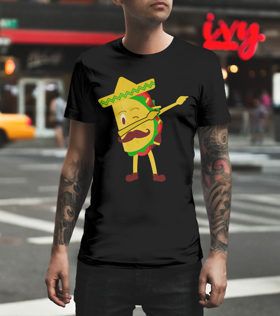 Taco Taco Lover Dabbing Sombrero Mustache T-Shirt