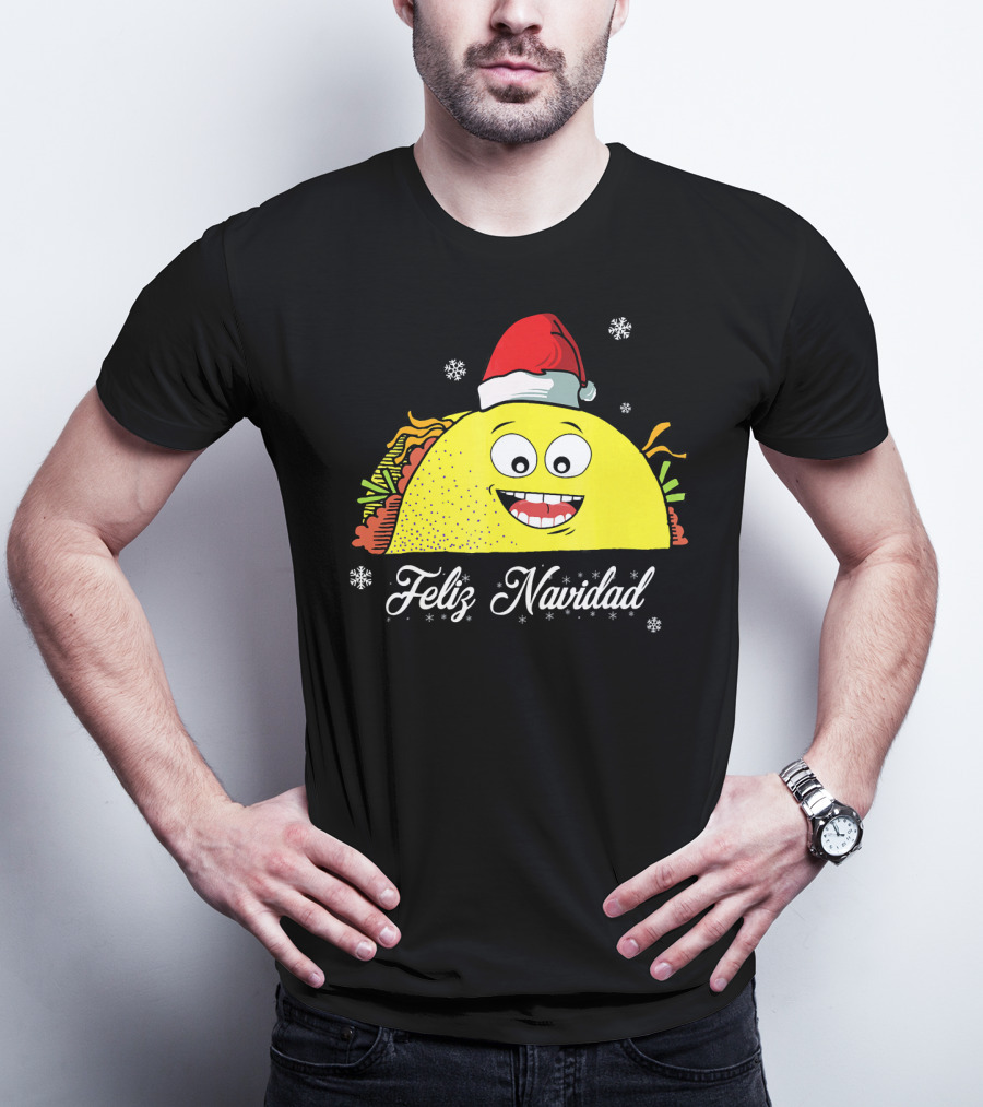 Feliz Navidad Smiling Taco Santa Hat T-Shirt