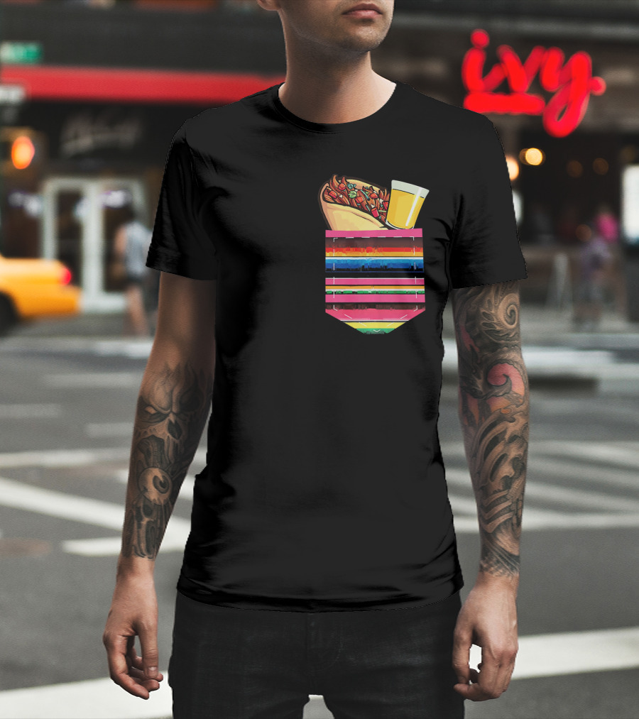 Tacos And Tequila Vibrant Serape Pocket T-Shirt