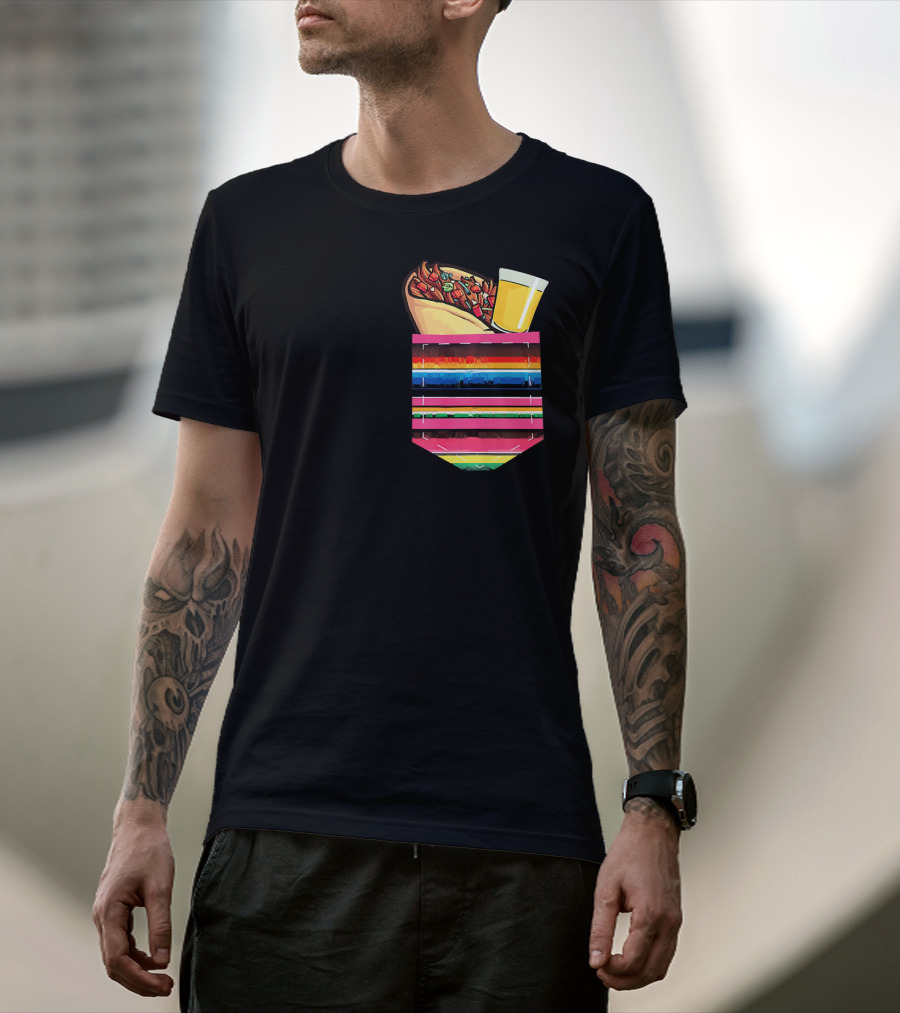 Tacos And Tequila Vibrant Serape Pocket T-Shirt
